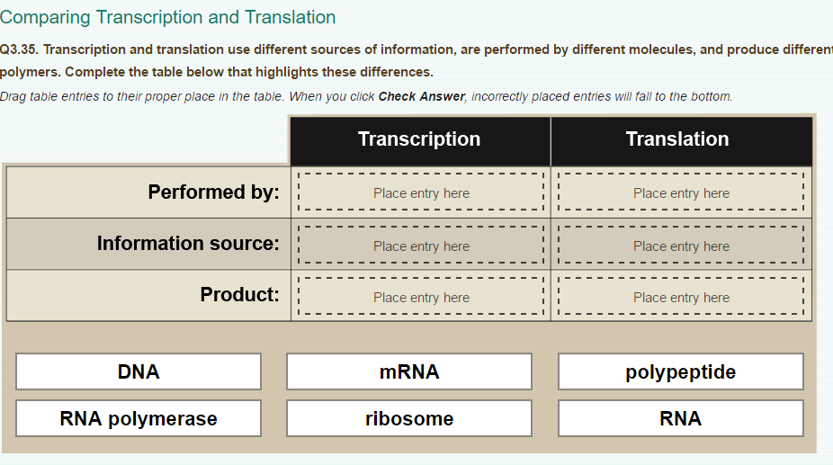 Solved Comparing Transcription and Translation Q3.35. | Chegg.com