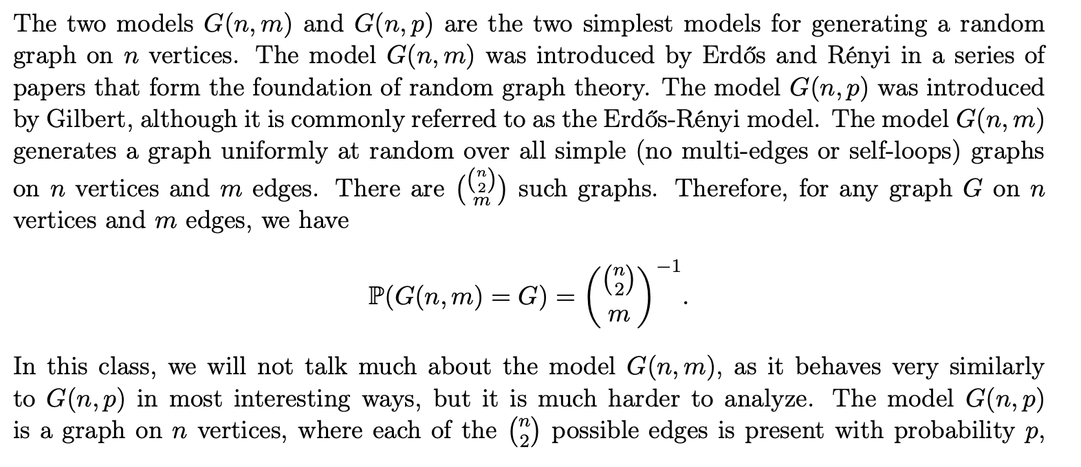 Solved The two models G(n, m) and G(n,p) are the two | Chegg.com