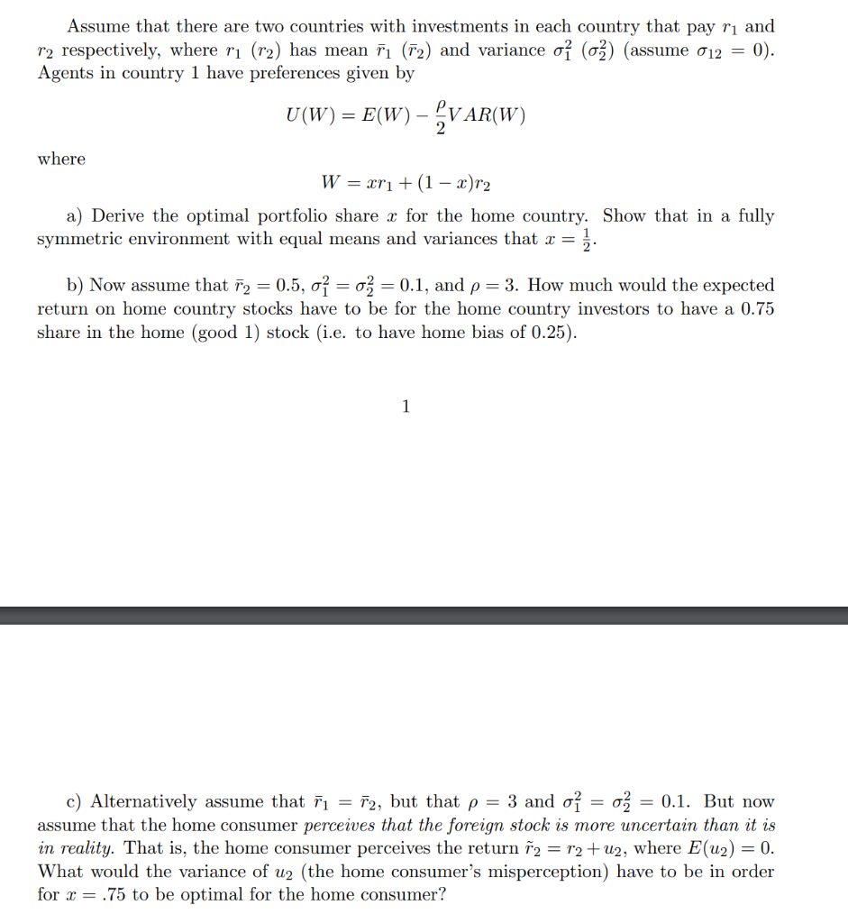 = 2 Assume that there are two countries with | Chegg.com