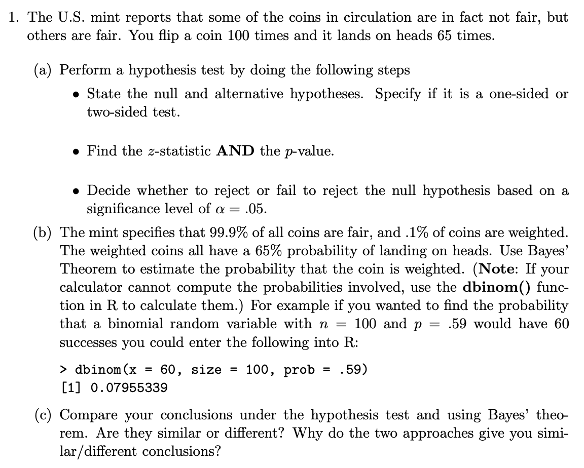 Solved 1. The U.S. mint reports that some of the coins in | Chegg.com