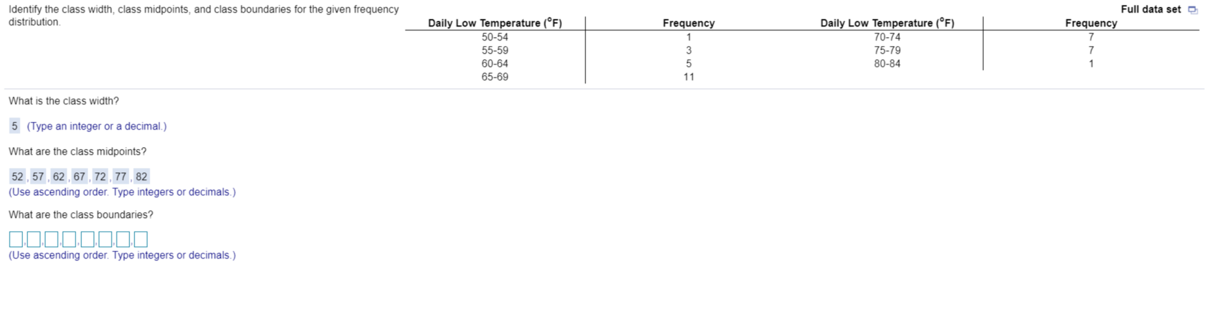 Solved Identify the class width, class midpoints, and class | Chegg.com