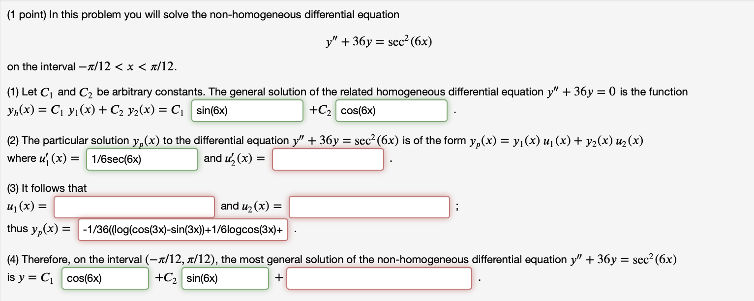 Solved Variation of Parameters, if possible could you | Chegg.com