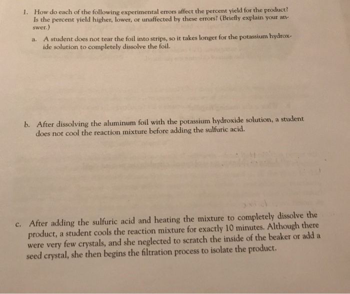 Solved 1. How do each of the following experimental errors | Chegg.com