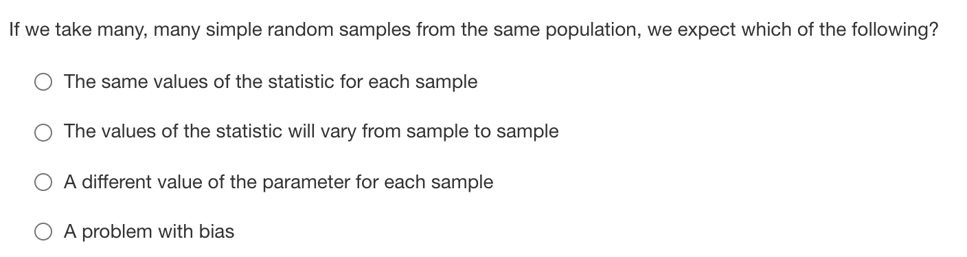 Solved If we take many, many simple random samples from the | Chegg.com