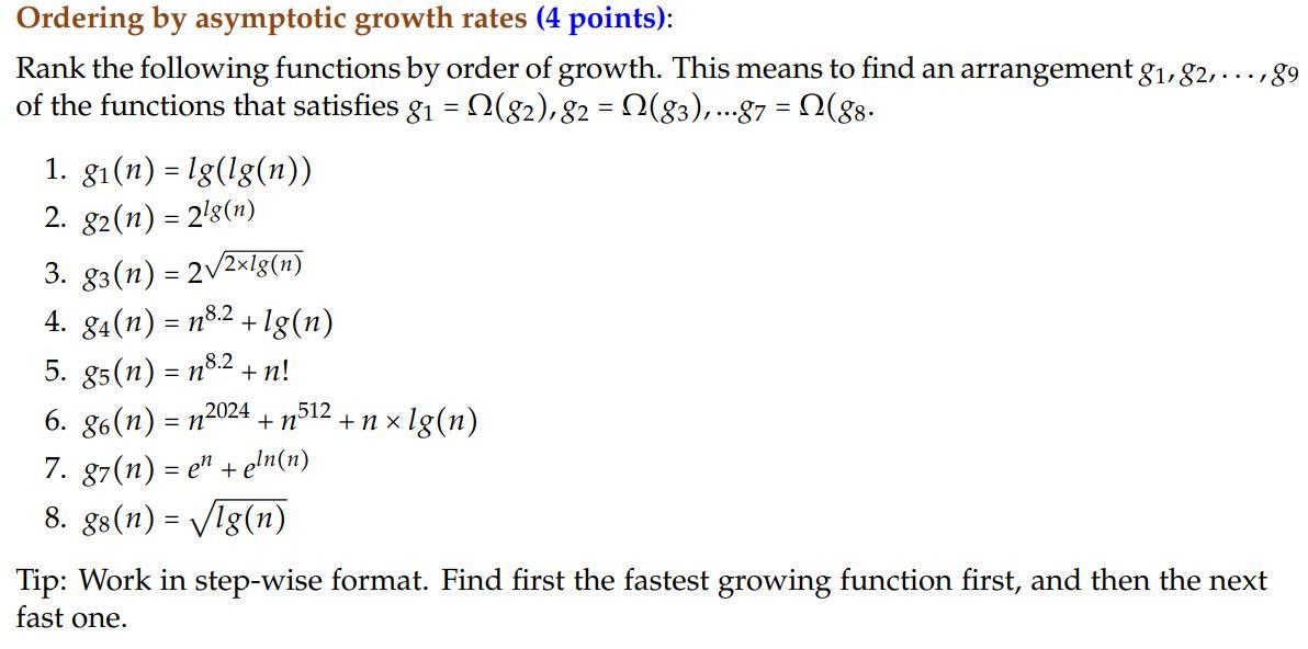 Solved Ordering by asymptotic growth rates ( 4 points): Rank | Chegg.com