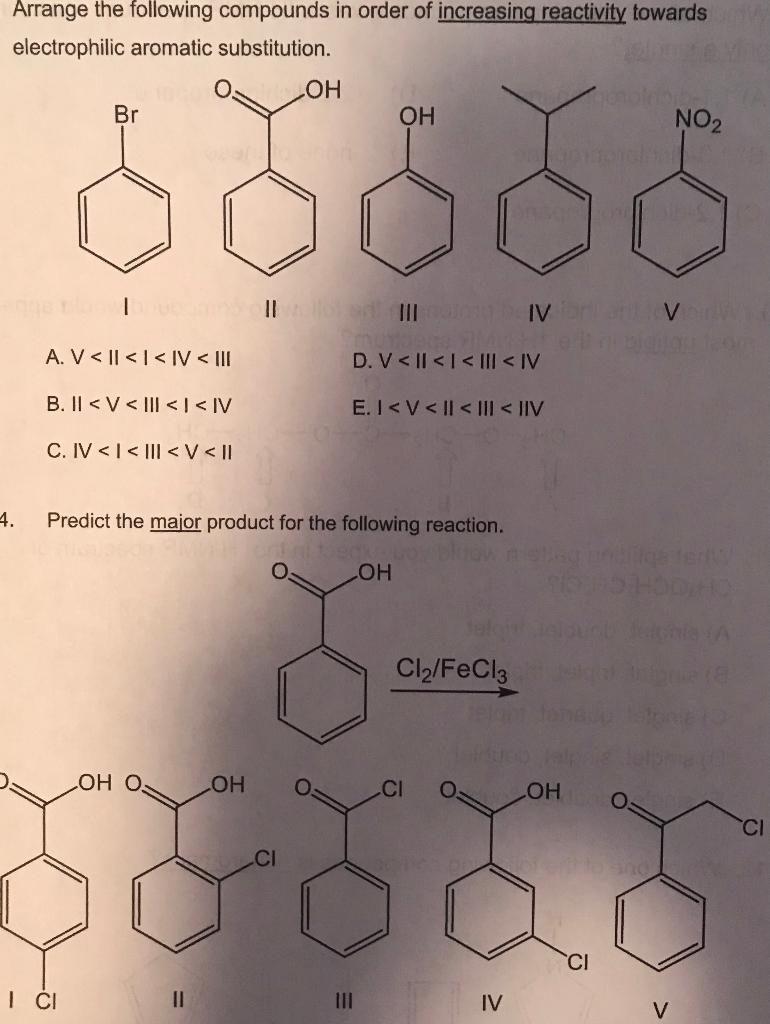 Solved Arrange The Following Compounds In Order Of