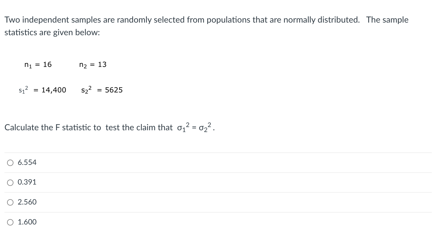 Solved Two independent samples are randomly selected from | Chegg.com