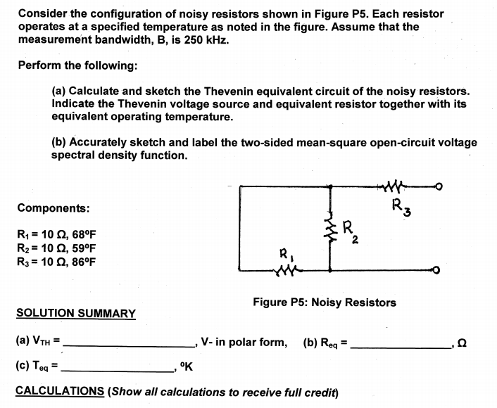 Solved Consider the configuration of noisy resistors shown | Chegg.com