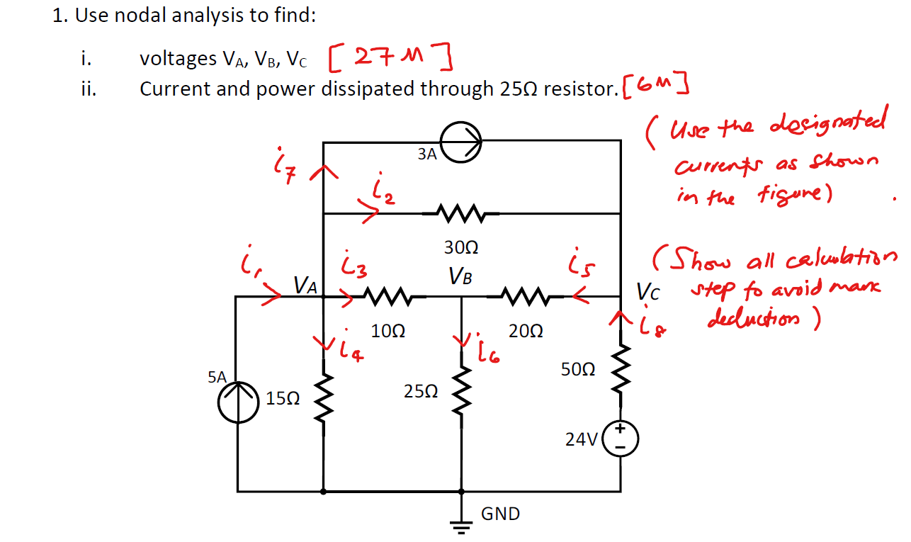 Solved 1. Use nodal analysis to find: i. voltages Va, VB, VC | Chegg.com