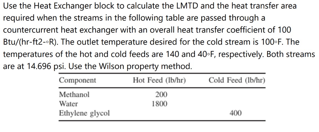 Solved Use the Heat Exchanger block to calculate the LMTD | Chegg.com