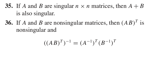Solved 35. If A and B are singular n×n matrices, then A+B is | Chegg.com