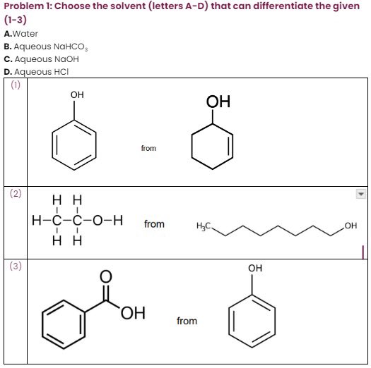 Solved Problem 1: Choose the solvent (letters A-D) ﻿that can | Chegg.com