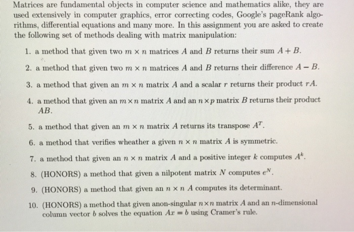 Solved Matrices are fundamental objects in computer science | Chegg.com