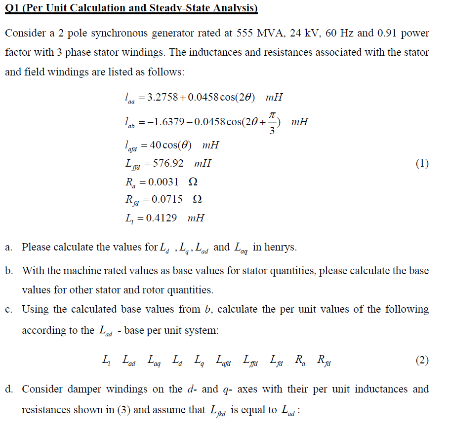 Solved Q1 Per Unit Calculation And Steady State