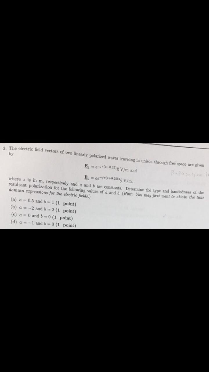 Solved 3. The electric field vectors of two linearly | Chegg.com