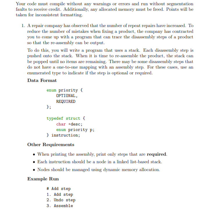 Your code must compile without any warnings or errors | Chegg.com