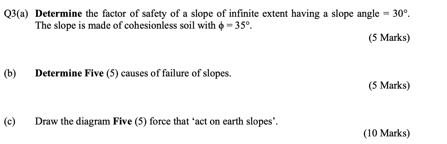 Solved Q3(a) Determine the factor of safety of a slope of | Chegg.com