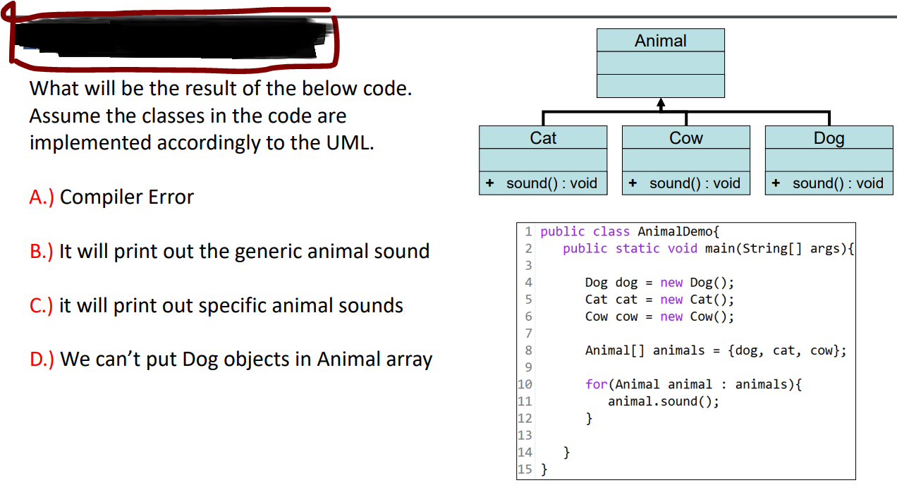 Solved Animal What will be the result of the below code. | Chegg.com