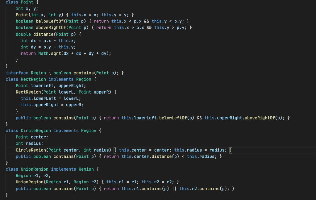 Solved regionsWithPoint – takes an array of Region and a | Chegg.com