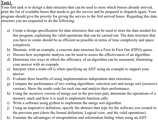 Solved Your first task is to design a data structure that | Chegg.com