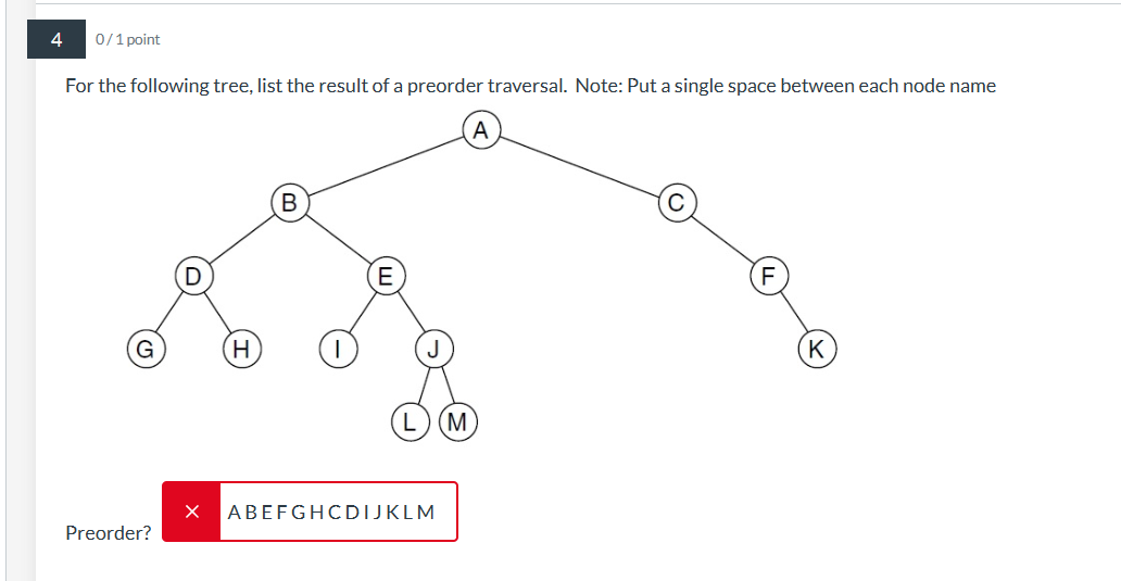 For the following tree, list the result of a preorder | Chegg.com