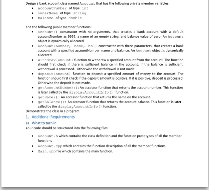 Solved Design a bank account class named Account that has | Chegg.com