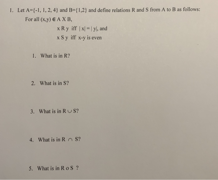 Solved 1. Let A-(-1, 1,2, 4) and B-(1,2) and define | Chegg.com