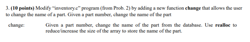 Solved 3. (10 points) Modify “inventory.c” program (from | Chegg.com