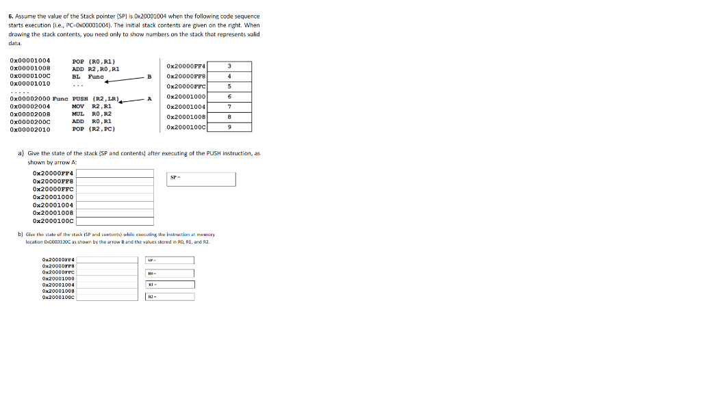 6 Assume The Value Of The Stack Pointer Sp Is 