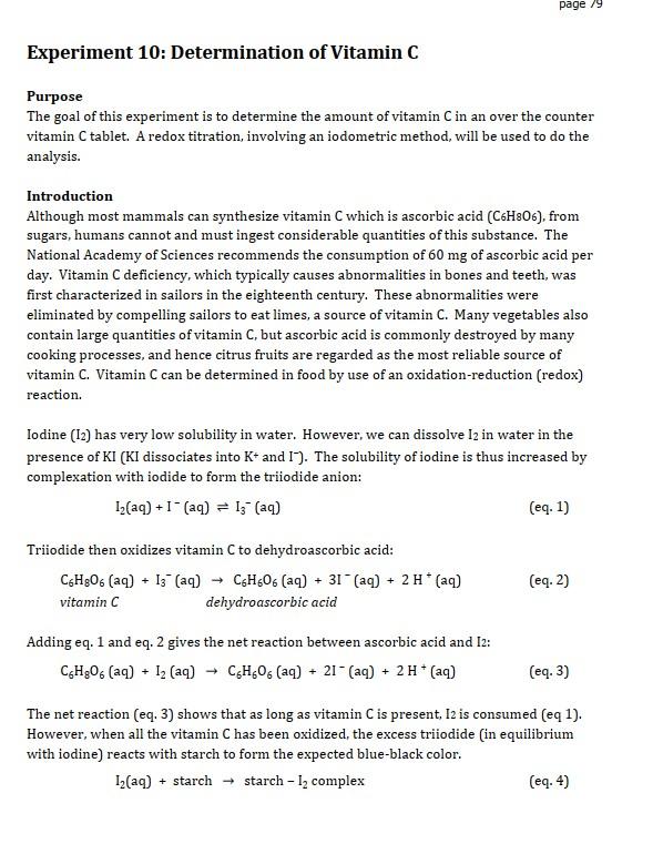 Solved page 79 Experiment 10: Determination of Vitamin C | Chegg.com