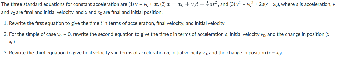 Solved The three standard equations for constant | Chegg.com