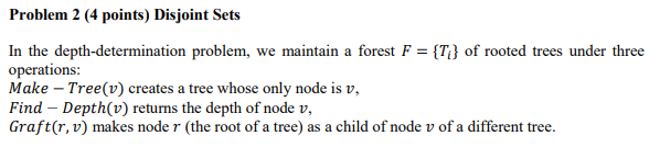 Solved Problem 2 (4 points) Disjoint Sets In the | Chegg.com