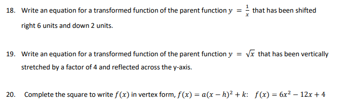 Solved Write an equation for a transformed function of the | Chegg.com