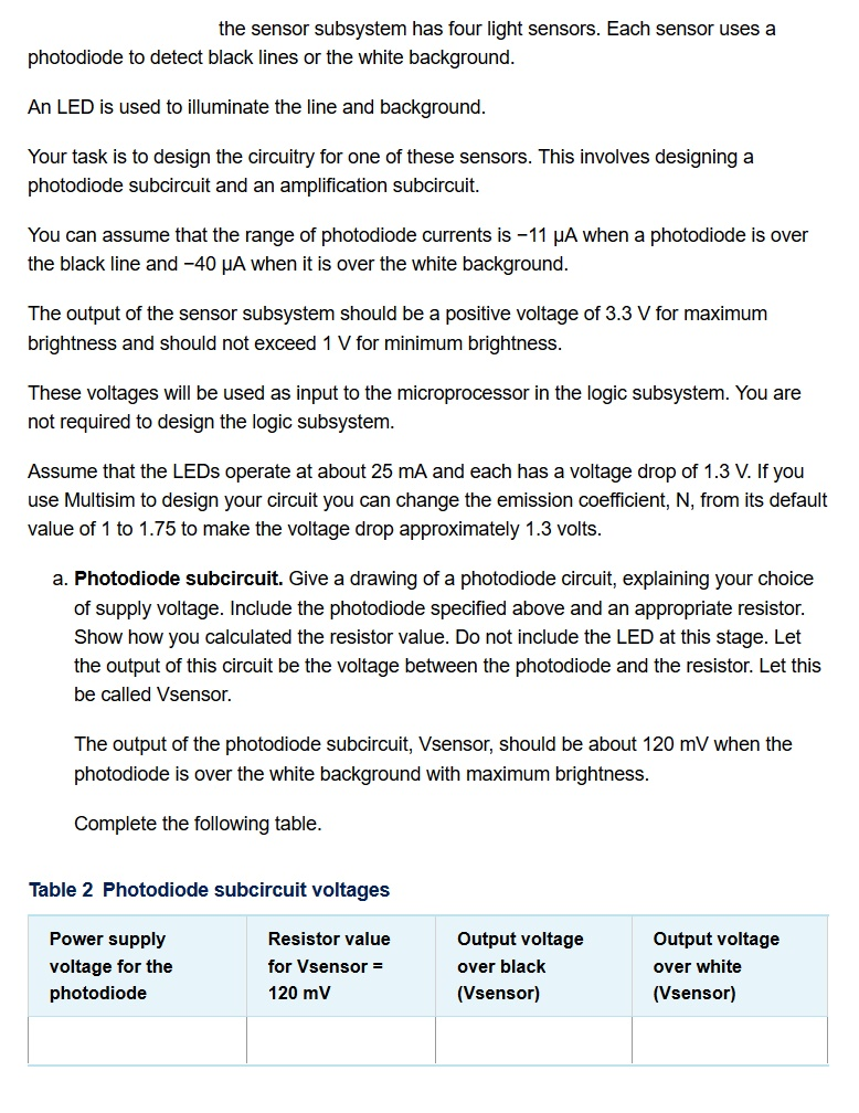 Solved: The Sensor Subsystem Has Four Light Sensors. Each ... | Chegg.com