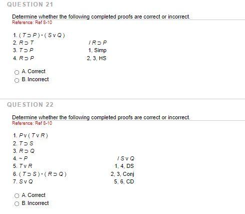 Solved QUESTION 21 Determine whether the following completed | Chegg.com