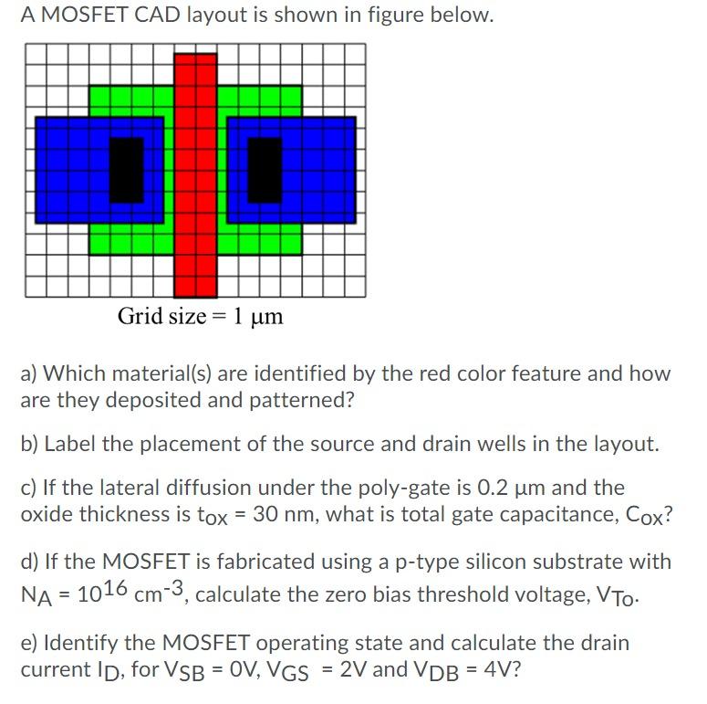 Solved A MOSFET CAD layout is shown in figure below. Grid | Chegg.com