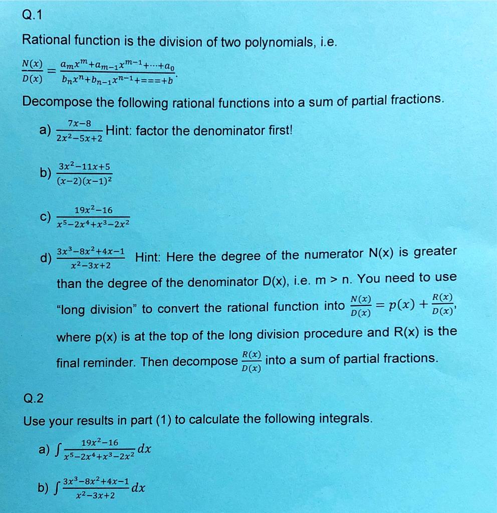 Solved Rational function is the division of two polynomials, | Chegg.com