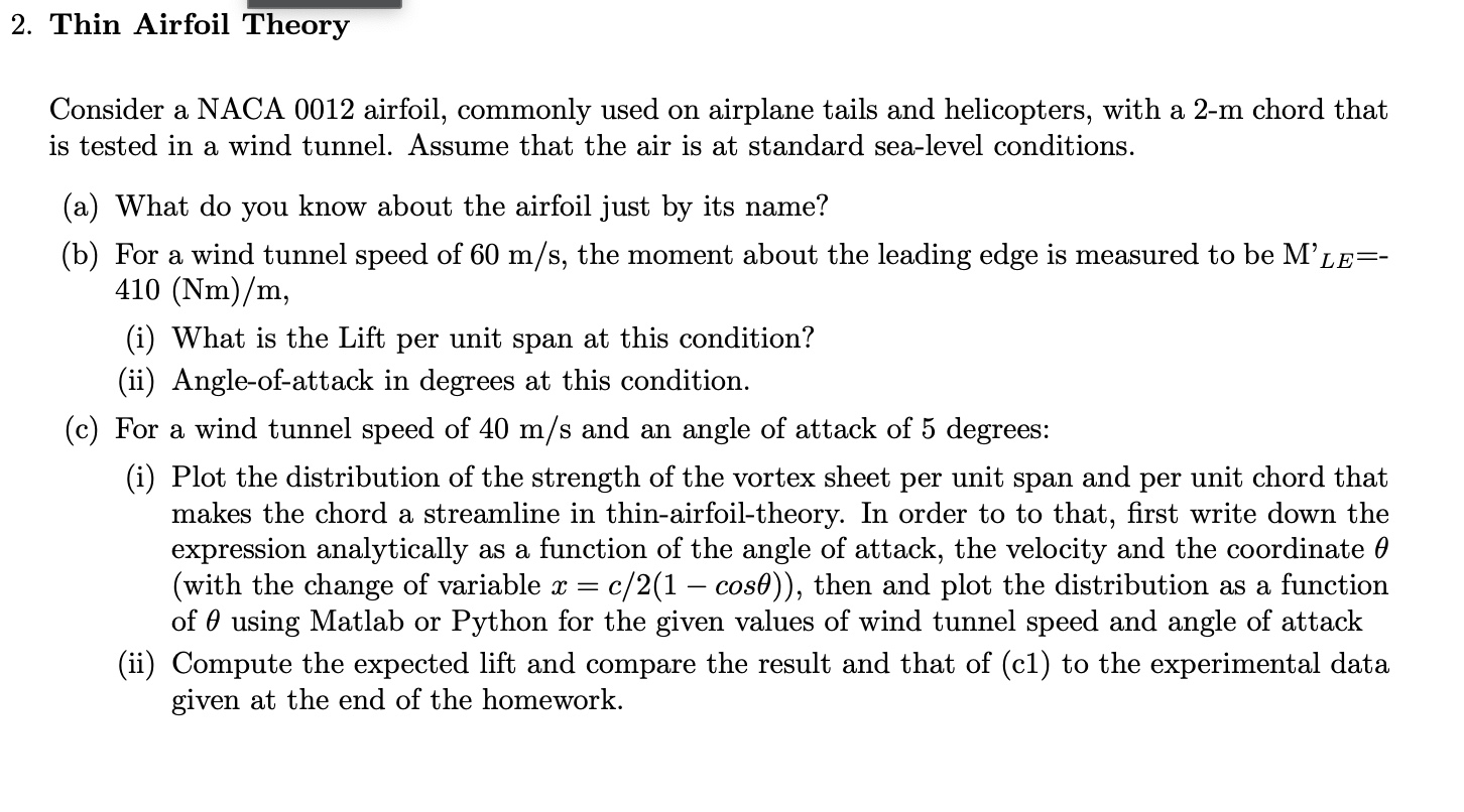 Solved Thin Airfoil TheoryConsider a NACA 0012 ﻿airfoil, | Chegg.com