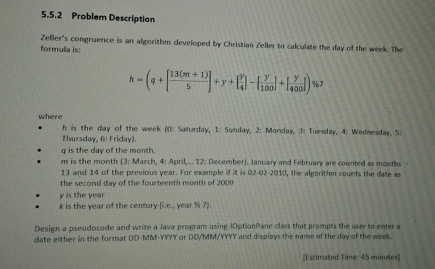 Solved 5.5.2 Problem Description Zeller's congruence is an | Chegg.com