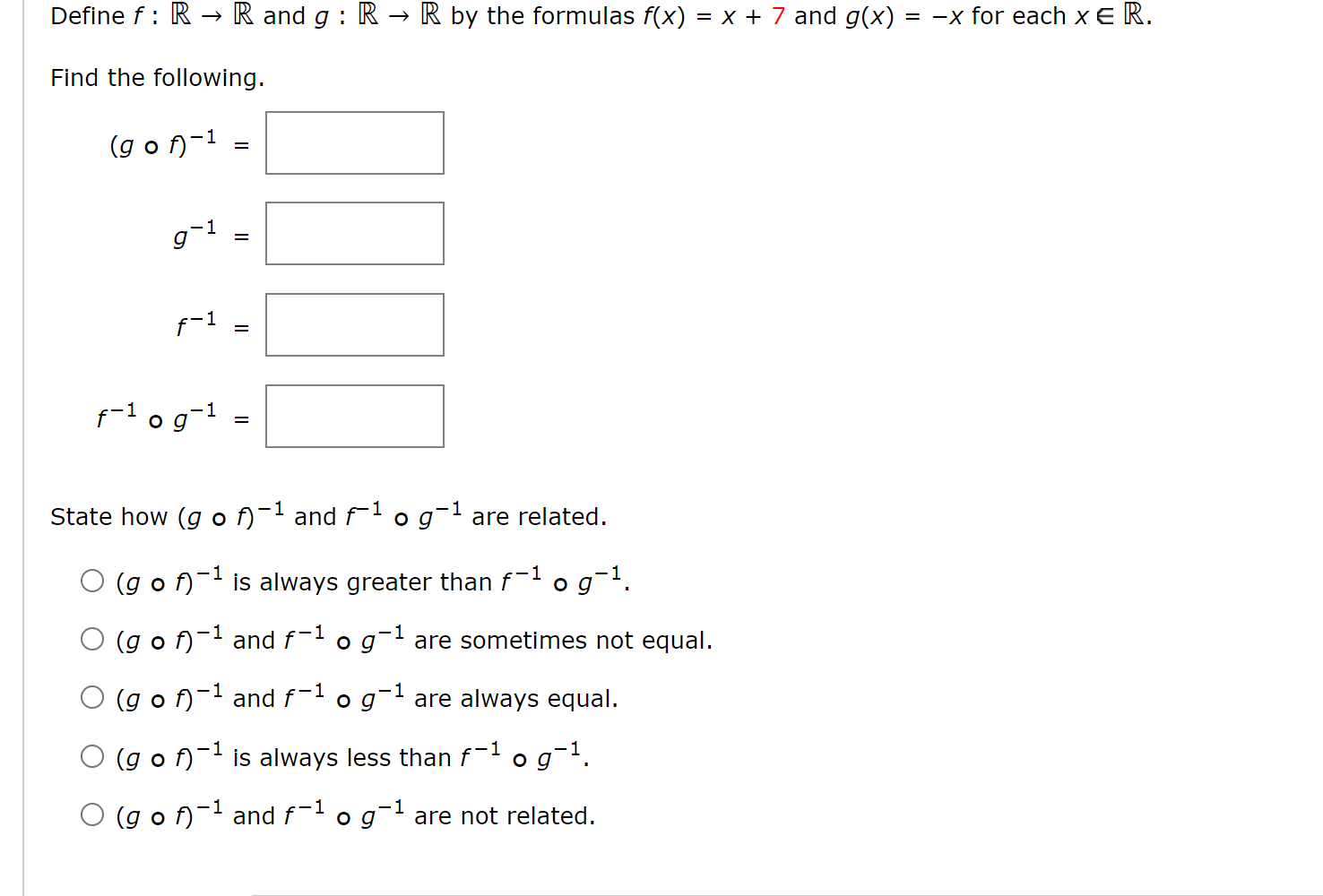Solved Define f: R → R and g: R → R by the formulas f(x) = x | Chegg.com