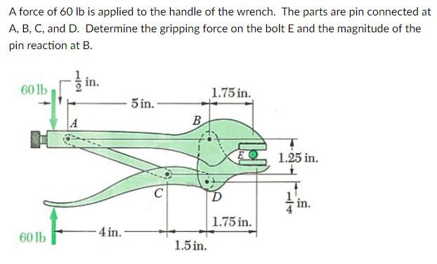 Solved A force of 60lb is applied to the handle of the | Chegg.com