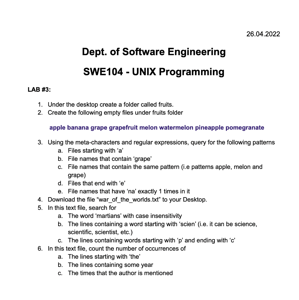Solved 26.04.2022 Dept. of Software Engineering SWE104 - | Chegg.com