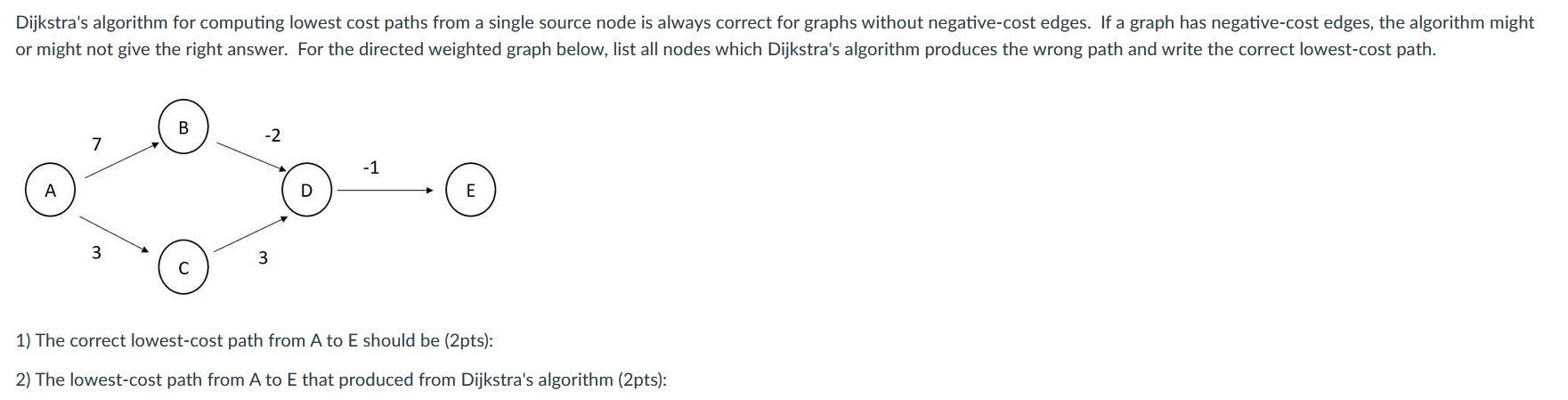 Solved Dijkstras Algorithm For Computing Lowest Cost Paths 