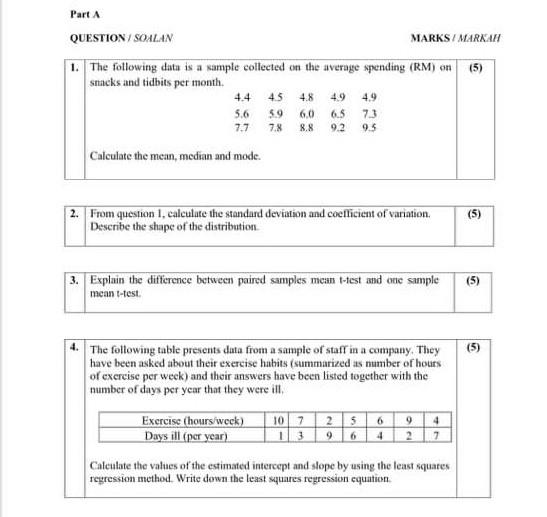 Solved Part A QUESTION / SOALAN 1. The following data is a | Chegg.com