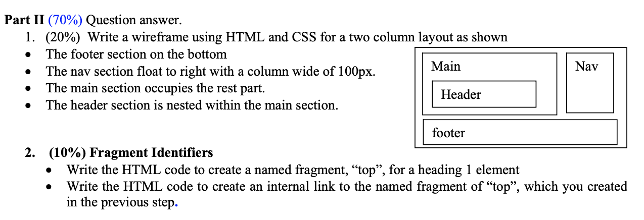 Part II (70%) Question answer. 1. (20%) Write a | Chegg.com