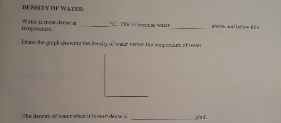 Solved DENSITY OF WATER: Water is most dense at temperature | Chegg.com