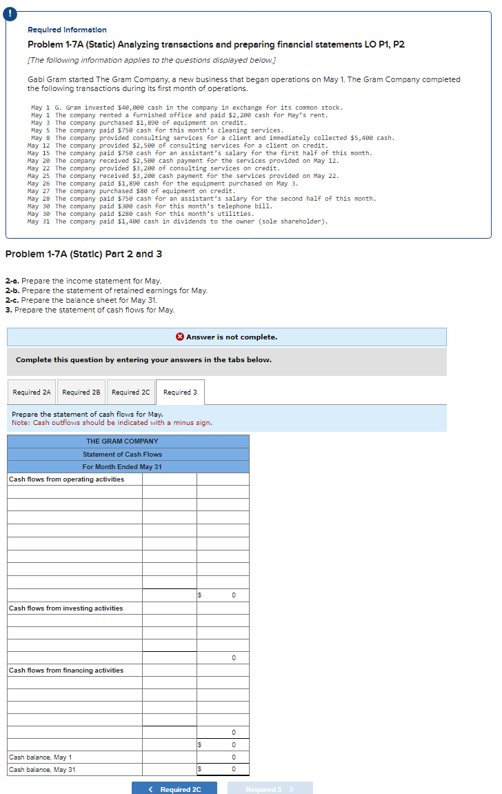 Solved Required information Problem 1-7A (Static) Analyzing | Chegg.com