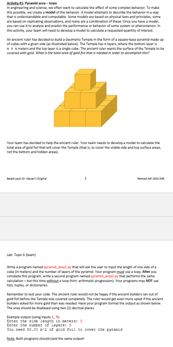 Solved Activity #1: Pyramid area - ﻿teamIn engineering and | Chegg.com