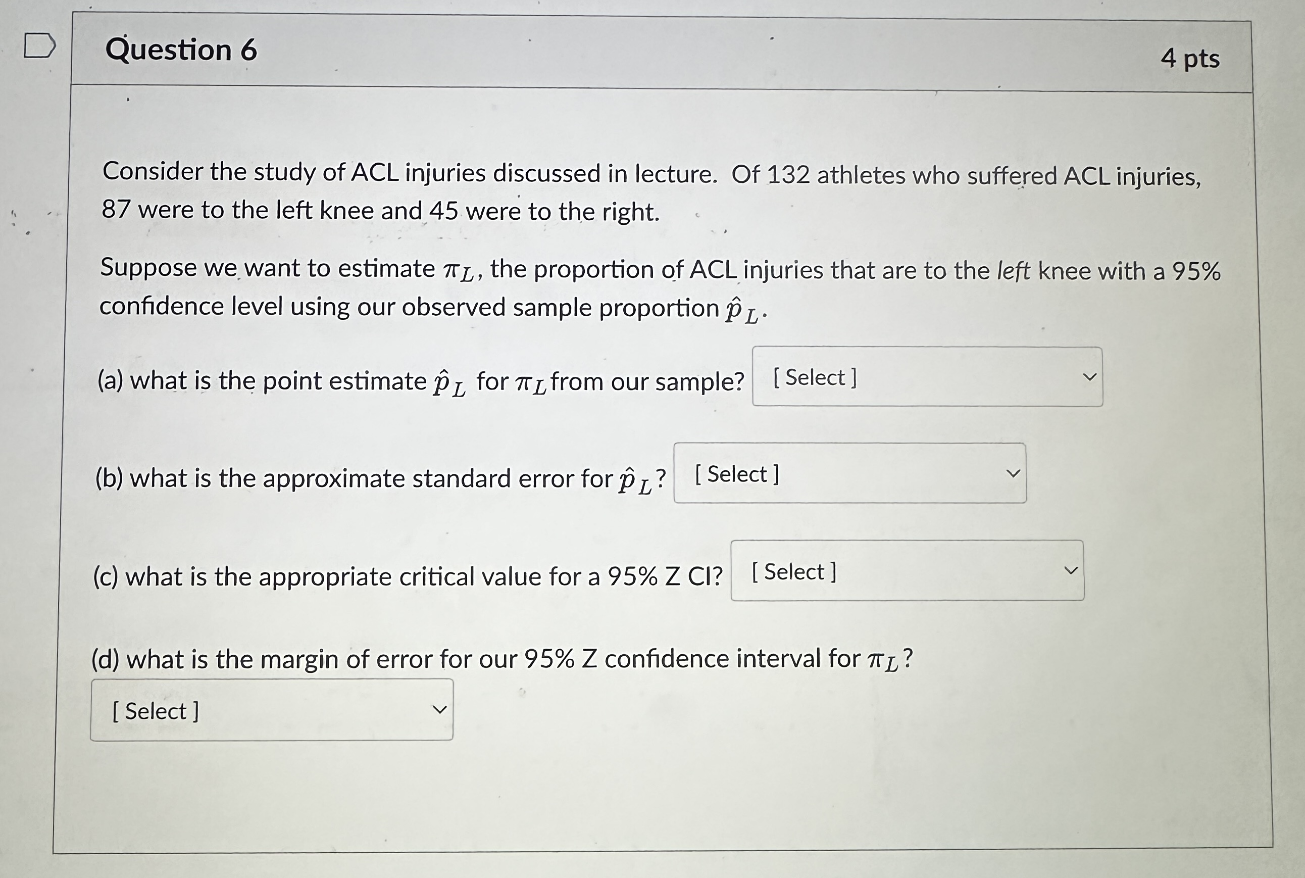 Solved Consider the study of ACL injuries discussed in | Chegg.com
