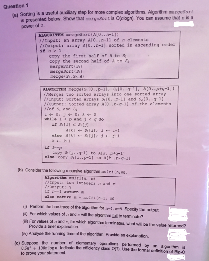 Solved Question 1 (a) Sorting is a useful auxiliary step for | Chegg.com